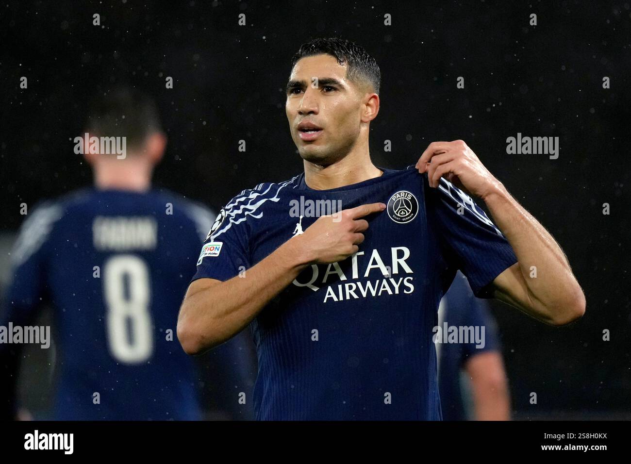 PSG's Achraf Hakimi gestures after scoring a goal that was disallowed ...