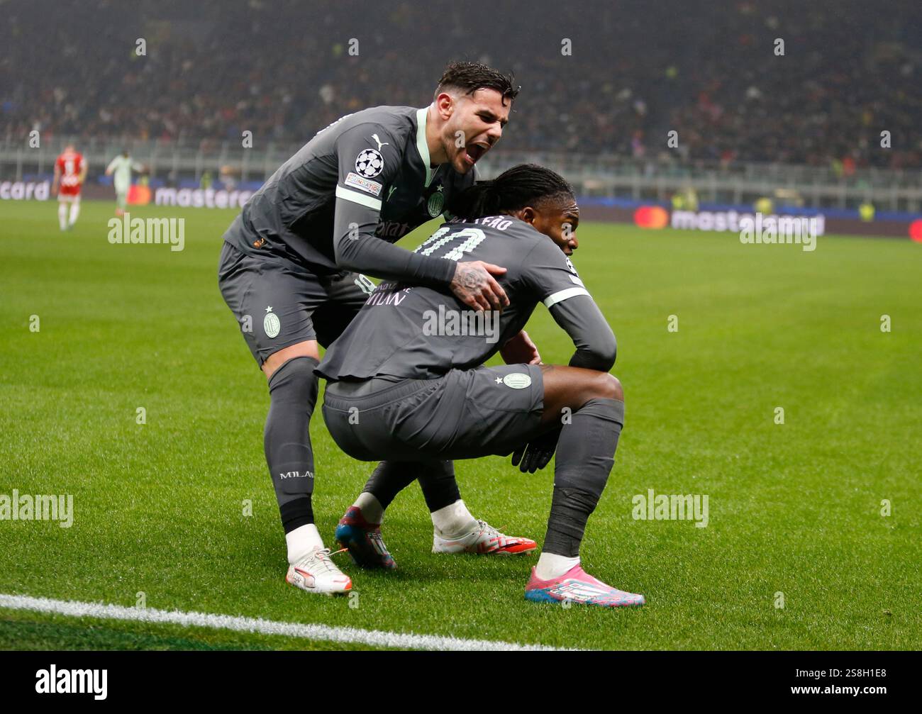 Rafel Leao of AC Milan celebrating after scoring a goal with Theo ...