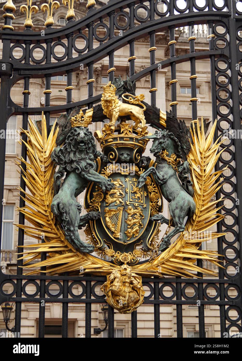 beautiful royal insignia of the Royal British family on the gates of ...