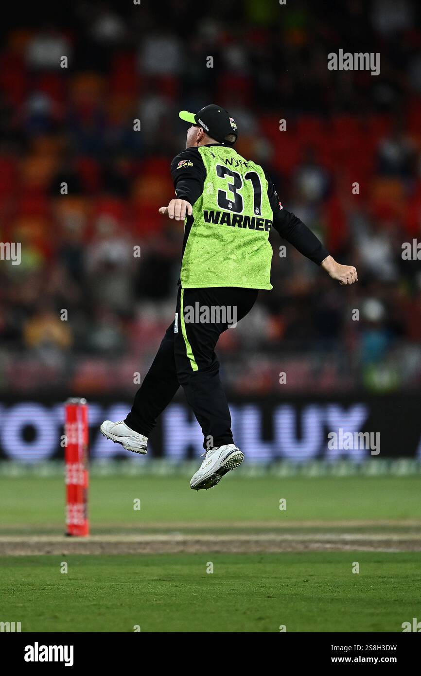 David Warner of Sydney Thunder celebrates after taking the catch to ...