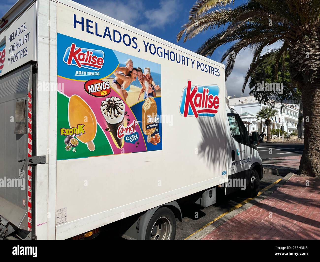 Kalise Ice Cream Delivery Lorry parked in Costa Adeje. Tenerife, Canary ...