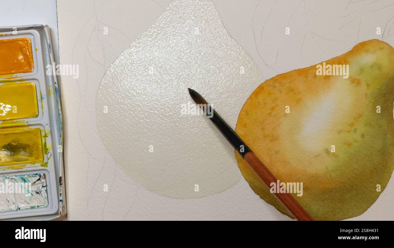Pear painting created using watercolor techniques Stock Photo - Alamy