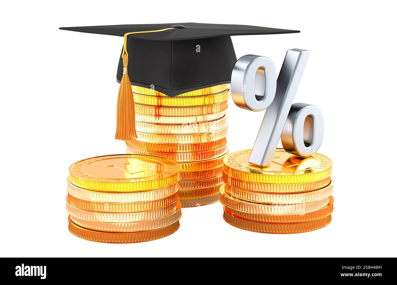 Education price increase, concept. Graduation cap with percent and ...