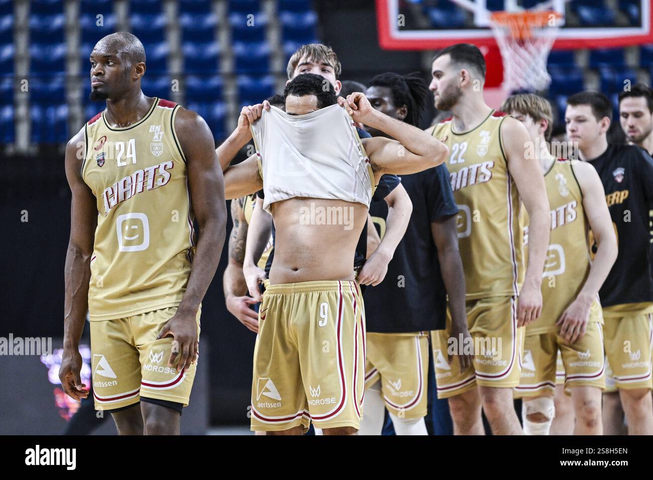 Antwerp, Belgium. 22nd Jan, 2025. Antwerp's Kevin Tumba and Antwerp's ...