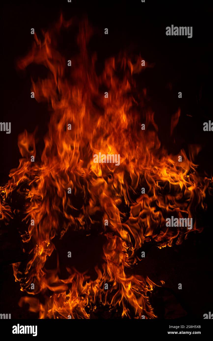 Flaming explosion effect with burning fire. Flames abstract texture ...