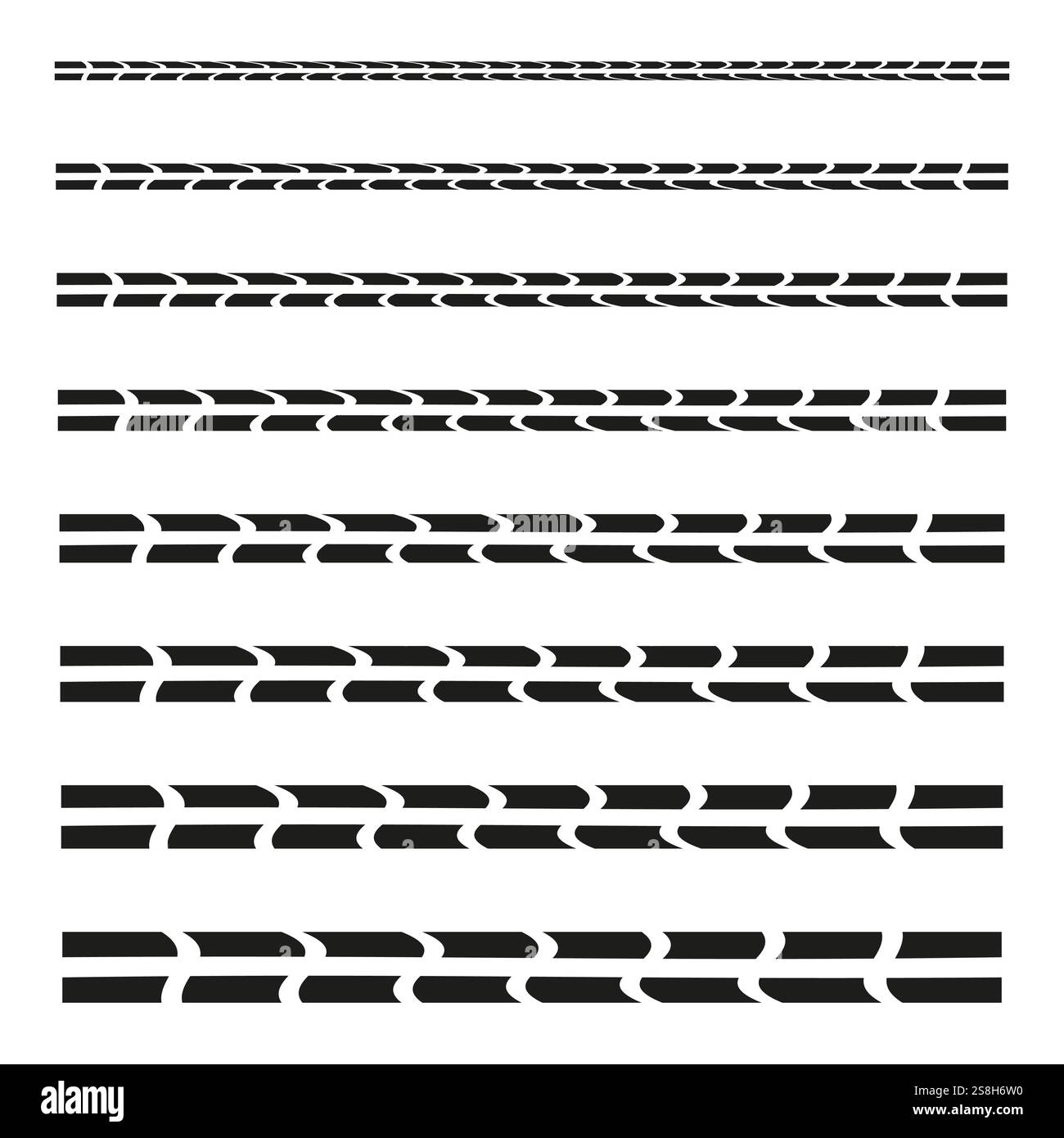 Tire track lines. Black tread patterns. Geometric stripes design. White background contrast ...