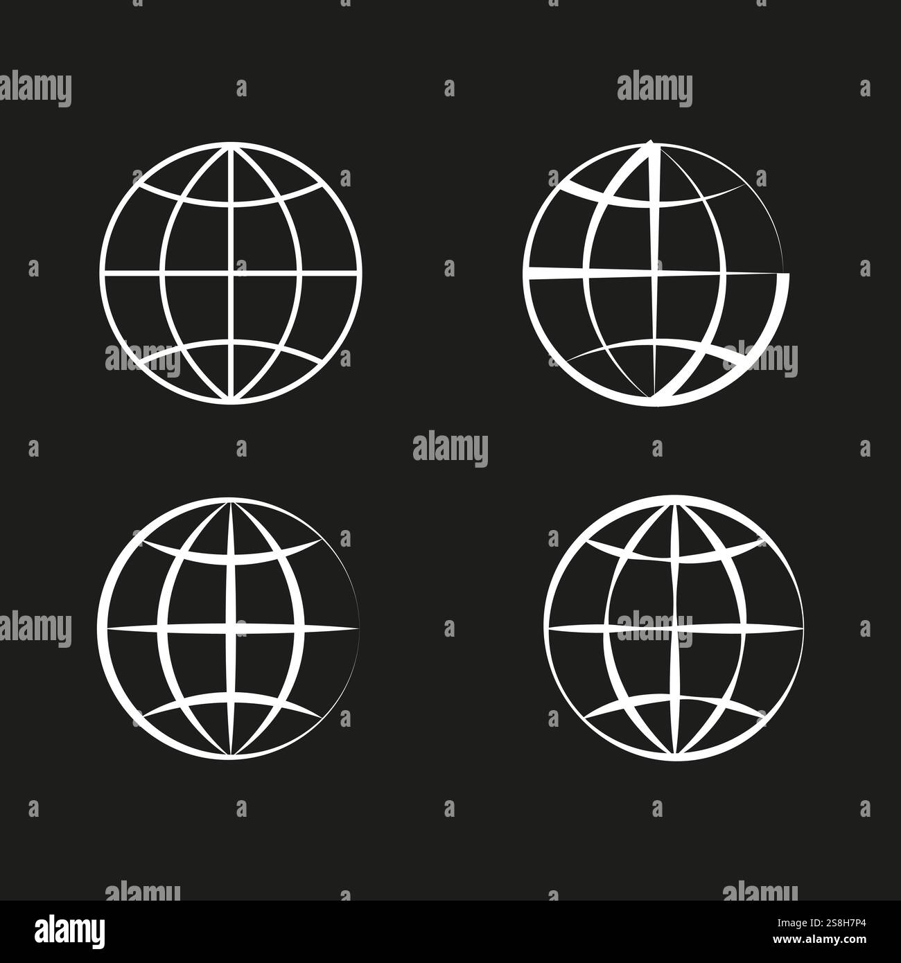 Globe outline icons. Global network shapes. Black line vector ...