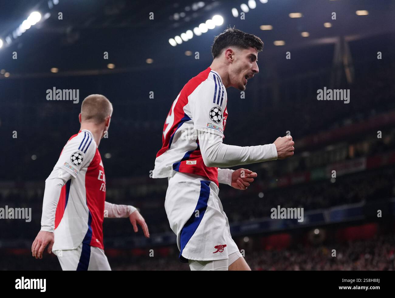 Arsenal's Kai Havertz (right) celebrates scoring their side's second ...
