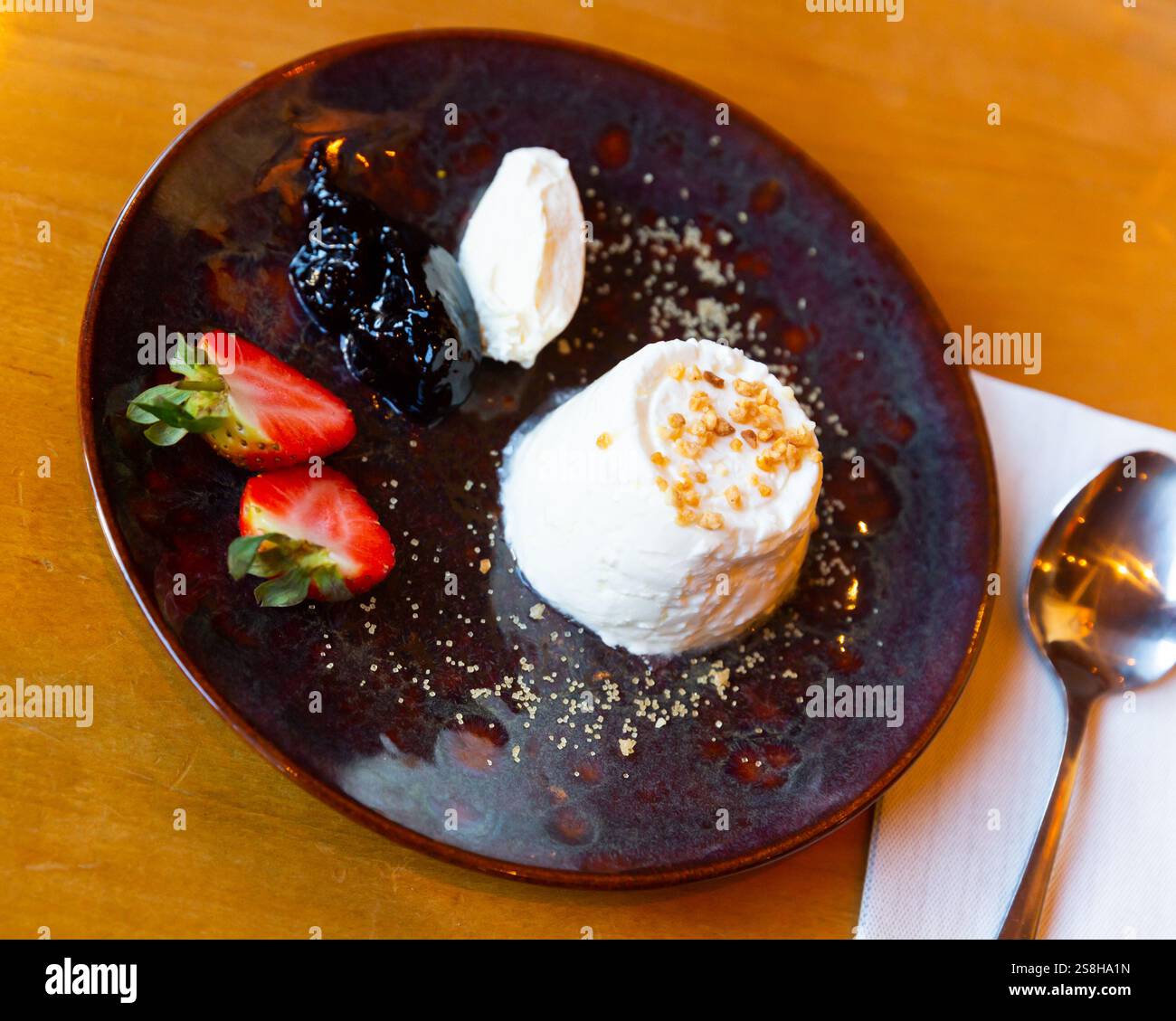 Soft cheese faisselle with strawberry and confiture Stock Photo - Alamy