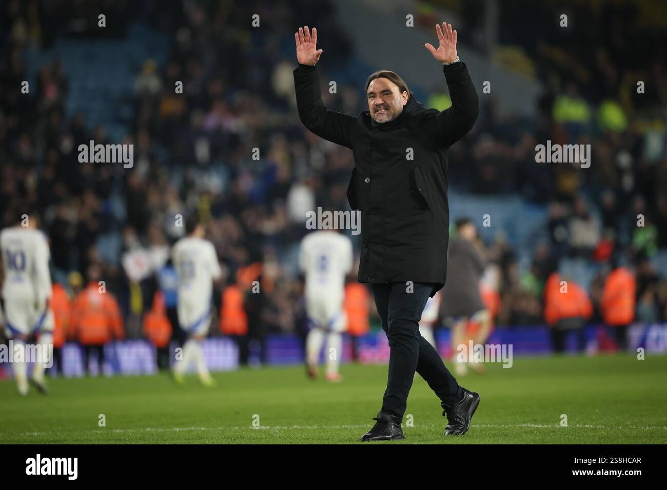 Daniel Farke, Leeds United manager, celebrates with the crowd after the ...
