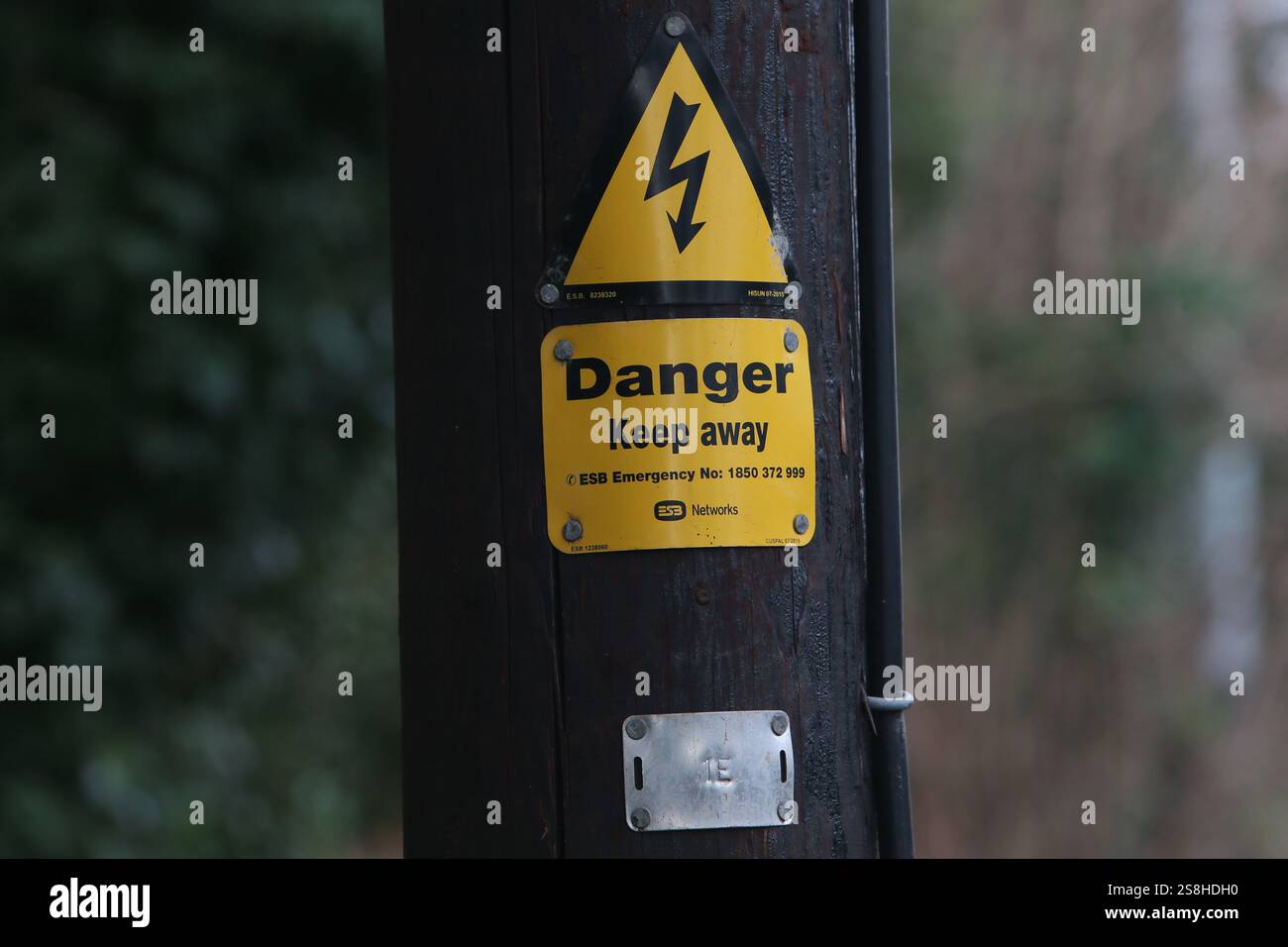 Dublin, Ireland - 19th January 2025 - A yellow ESB electricity warning ...