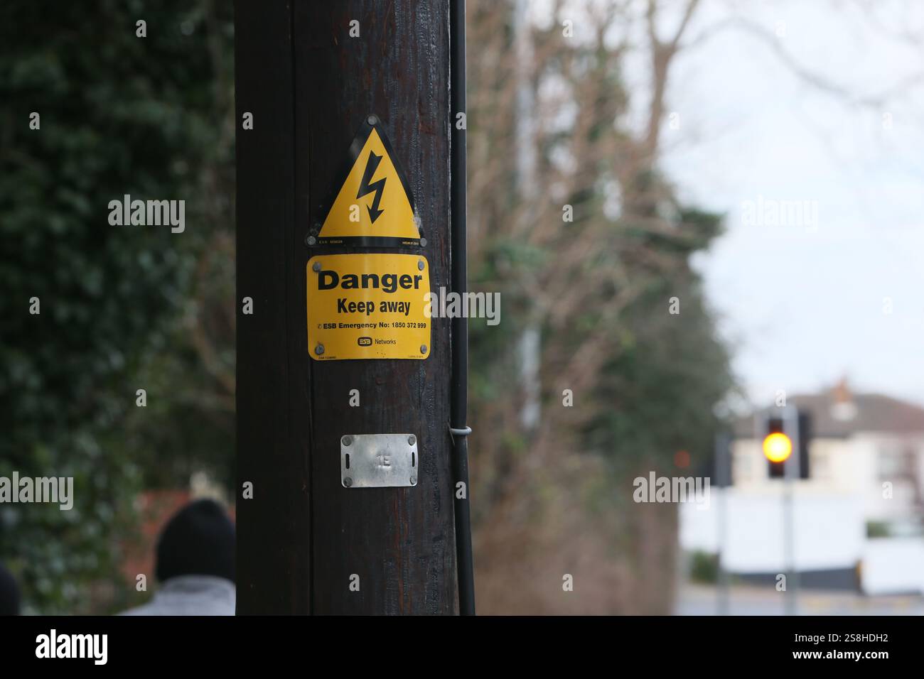 Dublin, Ireland - 19th January 2025 - A yellow ESB electricity warning ...