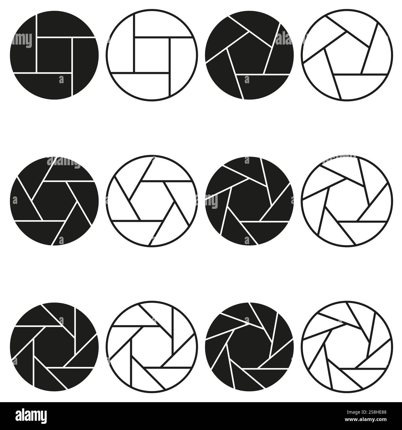Camera shutter icon. Photography lens symbol. Black and white vector ...
