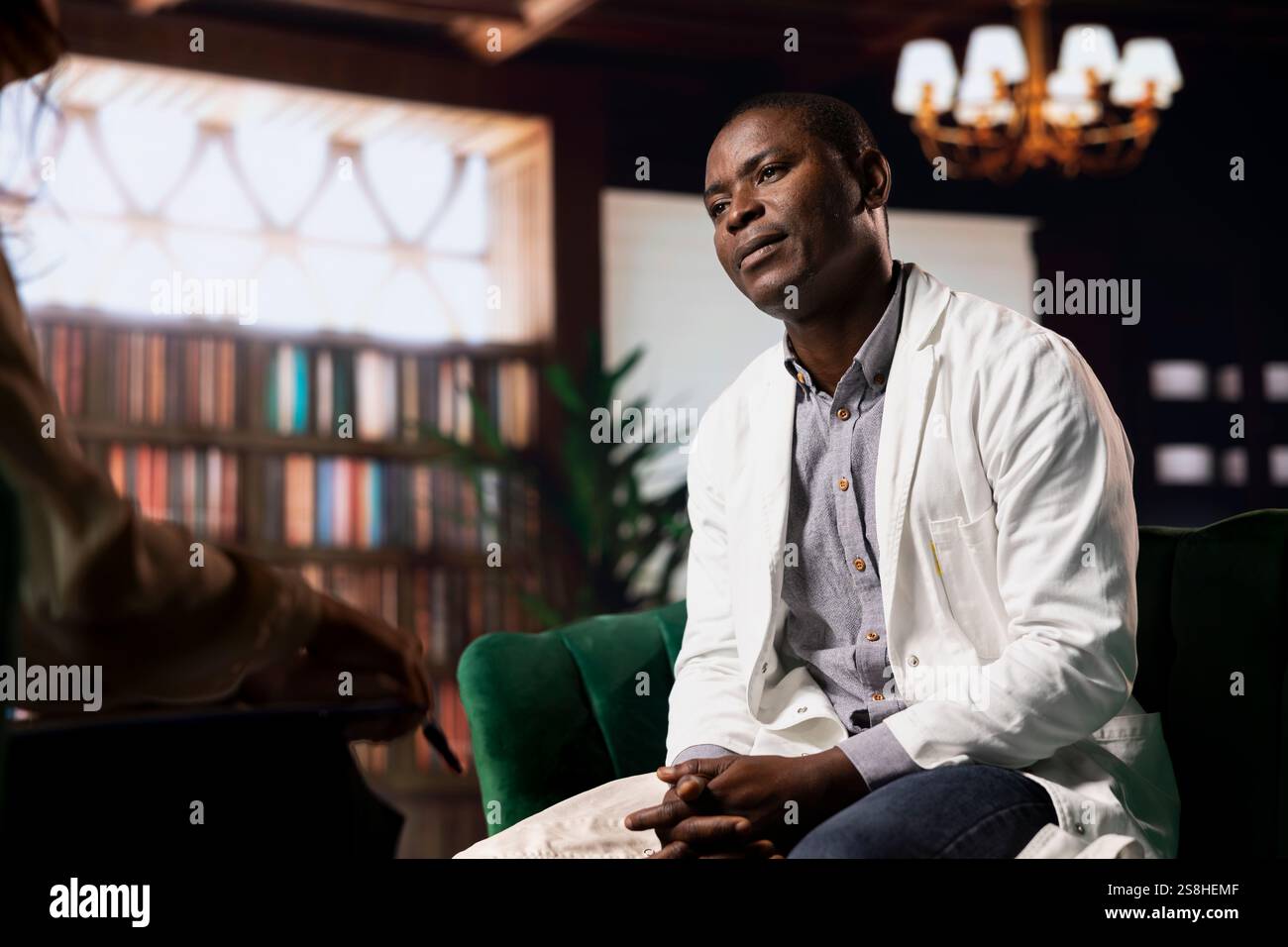 African american doctor sharing his bad experience with patients ...