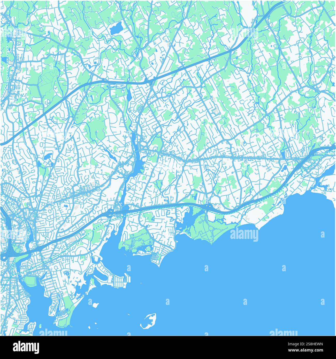 Map of Westport in Connecticut in a professional blue style. Contains ...