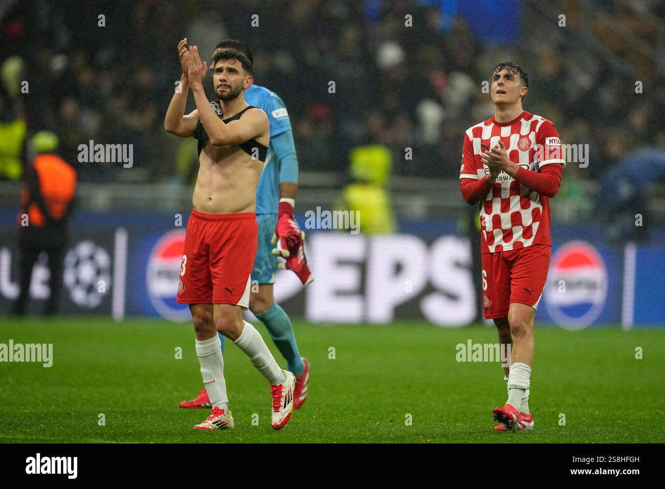 Girona players applaud fans at the end of the Champions League opening ...