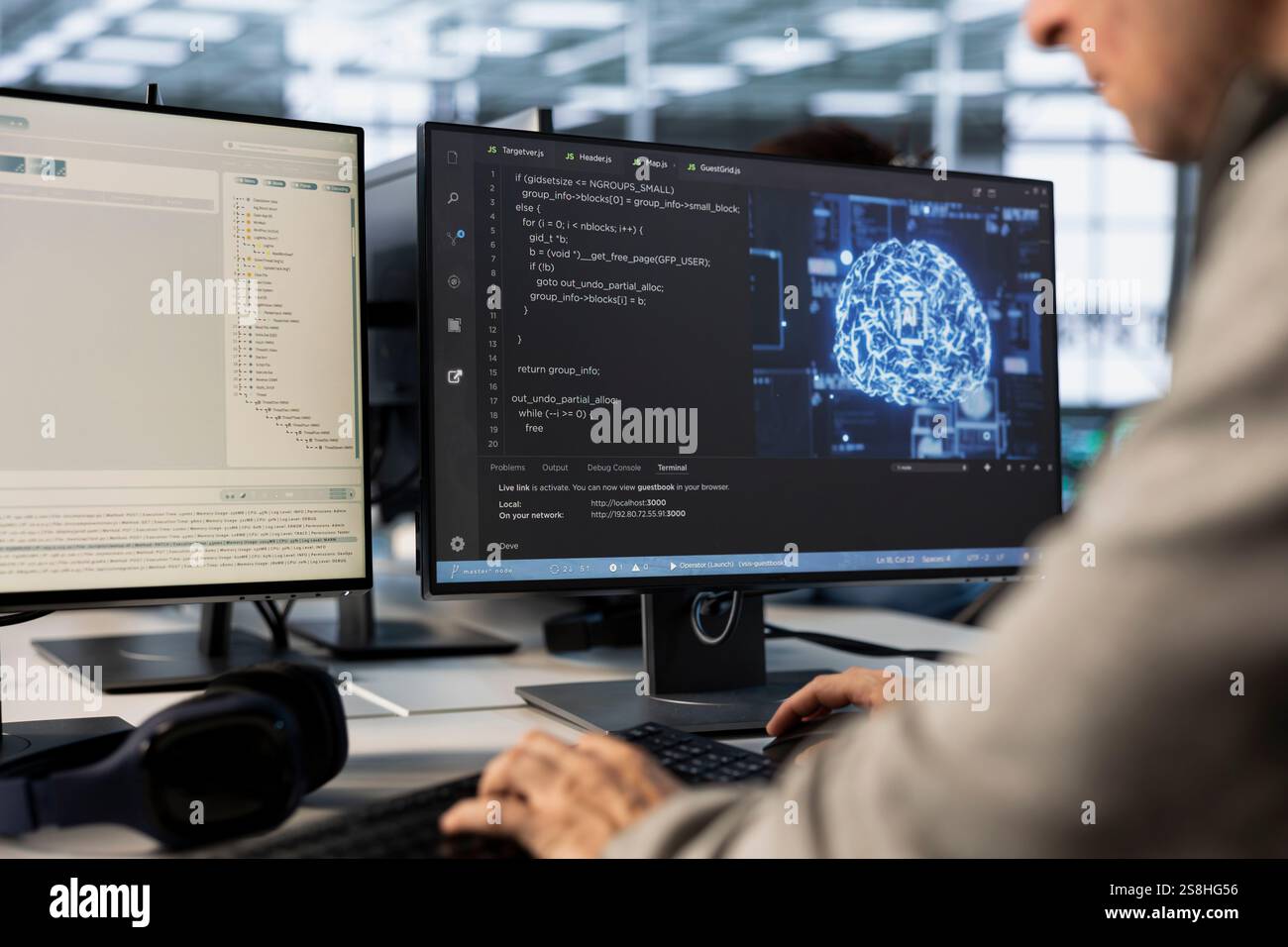 Engineer doing data center automation using AI and machine learning tools. IT professional ...