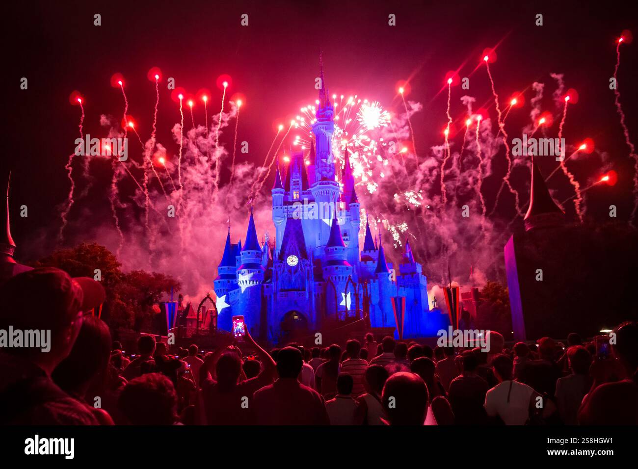 Fireworks at night in the Magic Kingdom at Disney World in Orlando, FL ...