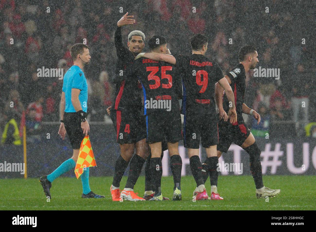 Lisbon, Portugal. 21st Jan, 2025. FC Barcelona players celebrates their ...