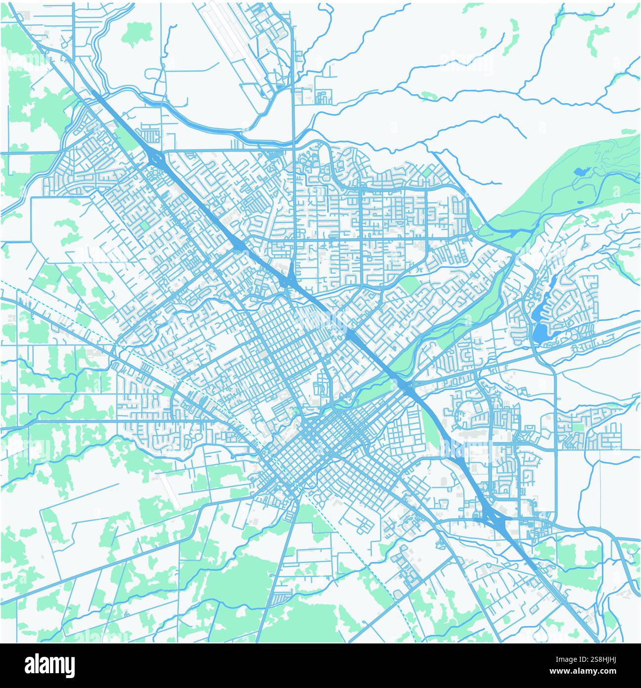 Map of Chico in California in a professional blue style. Contains ...