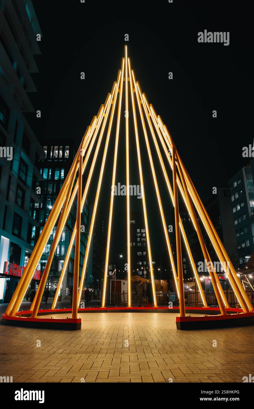 Illuminated Modern Structure at Night in an Urban Setting at Kings ...