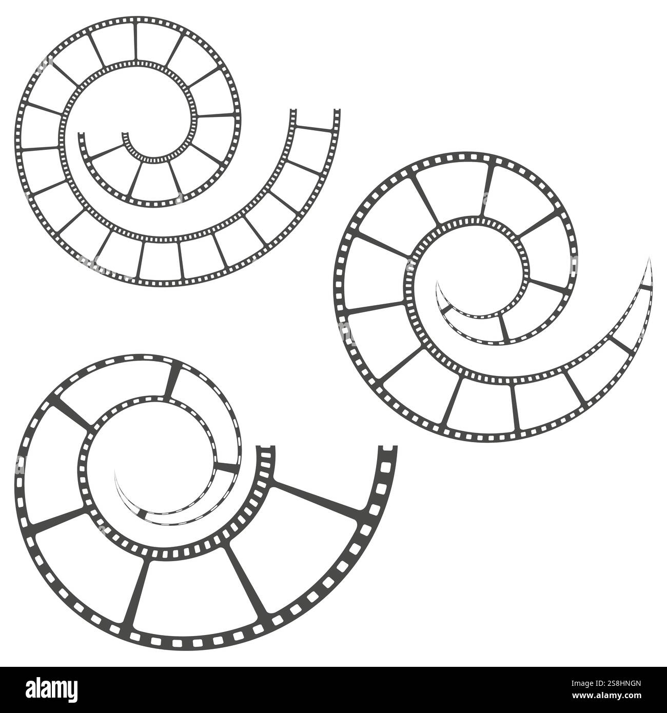 Filmstrip spiral shapes. Black vector design. Abstract cinematic ...