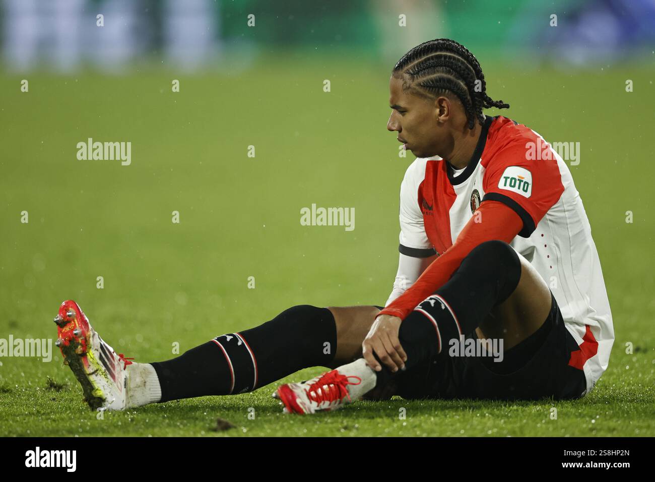 ROTTERDAM - Calvin Stengs of Feyenoord is injured during the UEFA ...