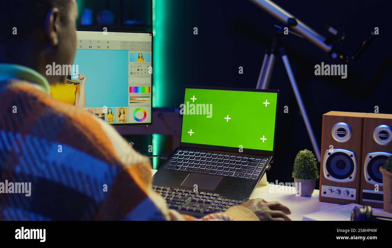 African american expert using AI neural network to develop a software ...