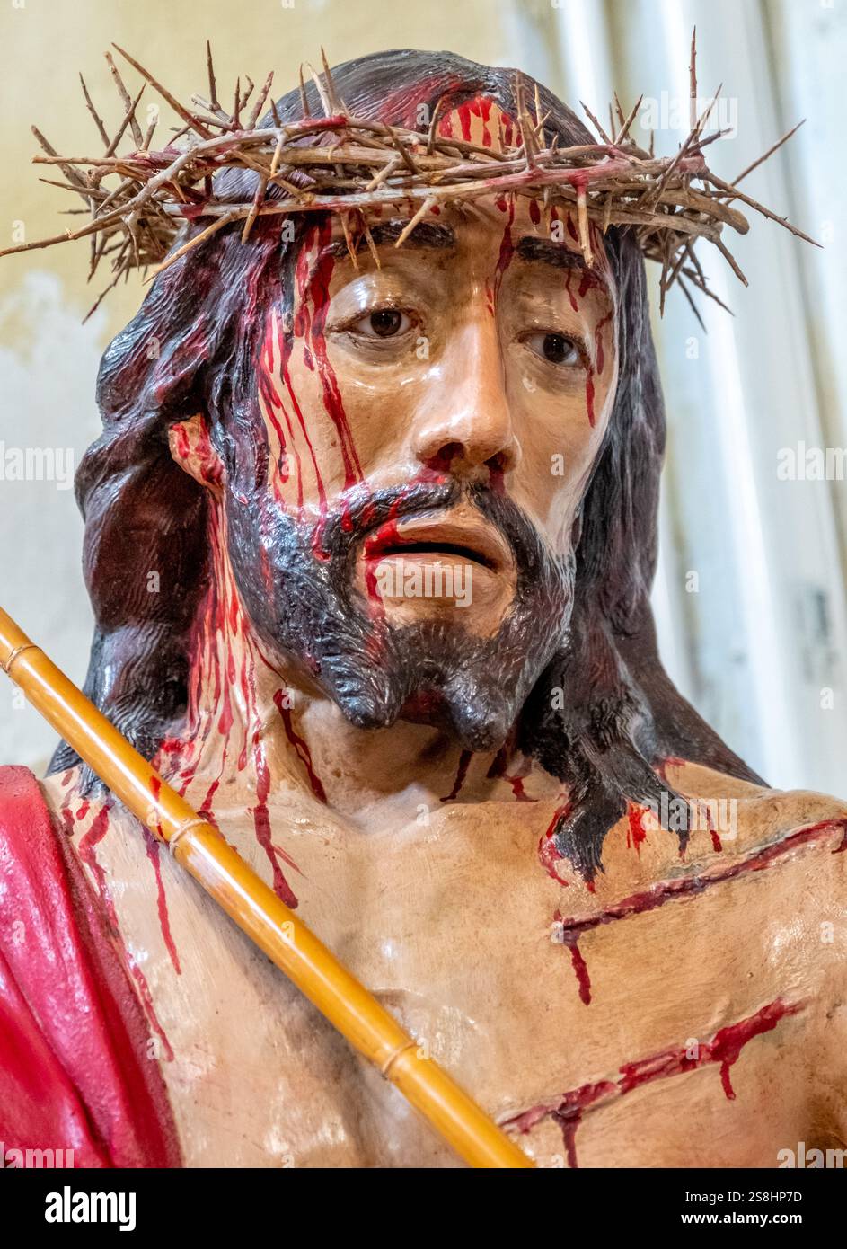 maltreated and bleeding face of Jesus with crown of thorns, Bosa ...