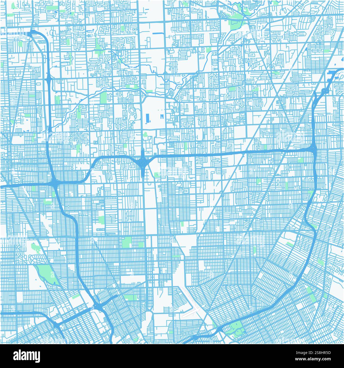 Map of Warren in Michigan in a professional blue style. Contains ...