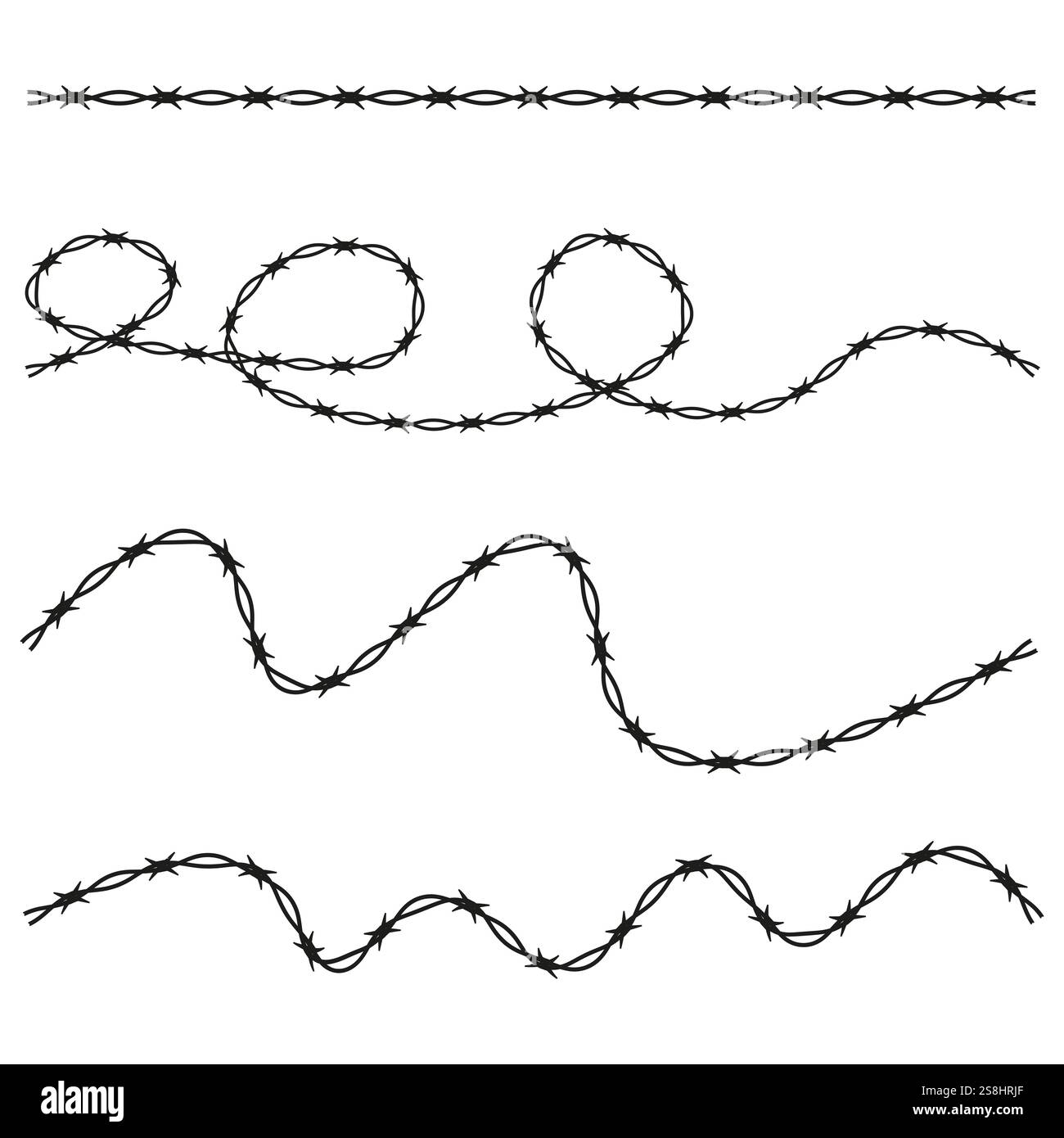 Barbed wire shapes. Black sharp lines. Dangerous border elements ...