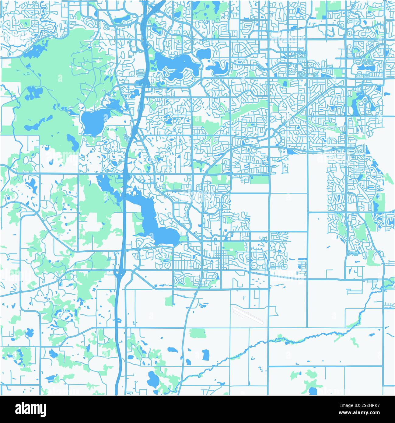 Map of Lakeville in Minnesota in a professional blue style. Contains layered vector with roads ...