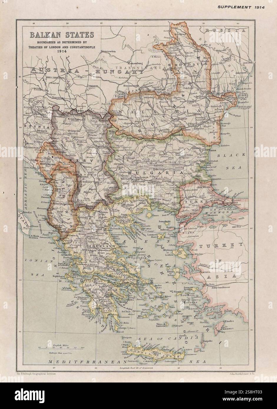 Map of Balkan States, with country borders. Archive Atlas Geographic ...