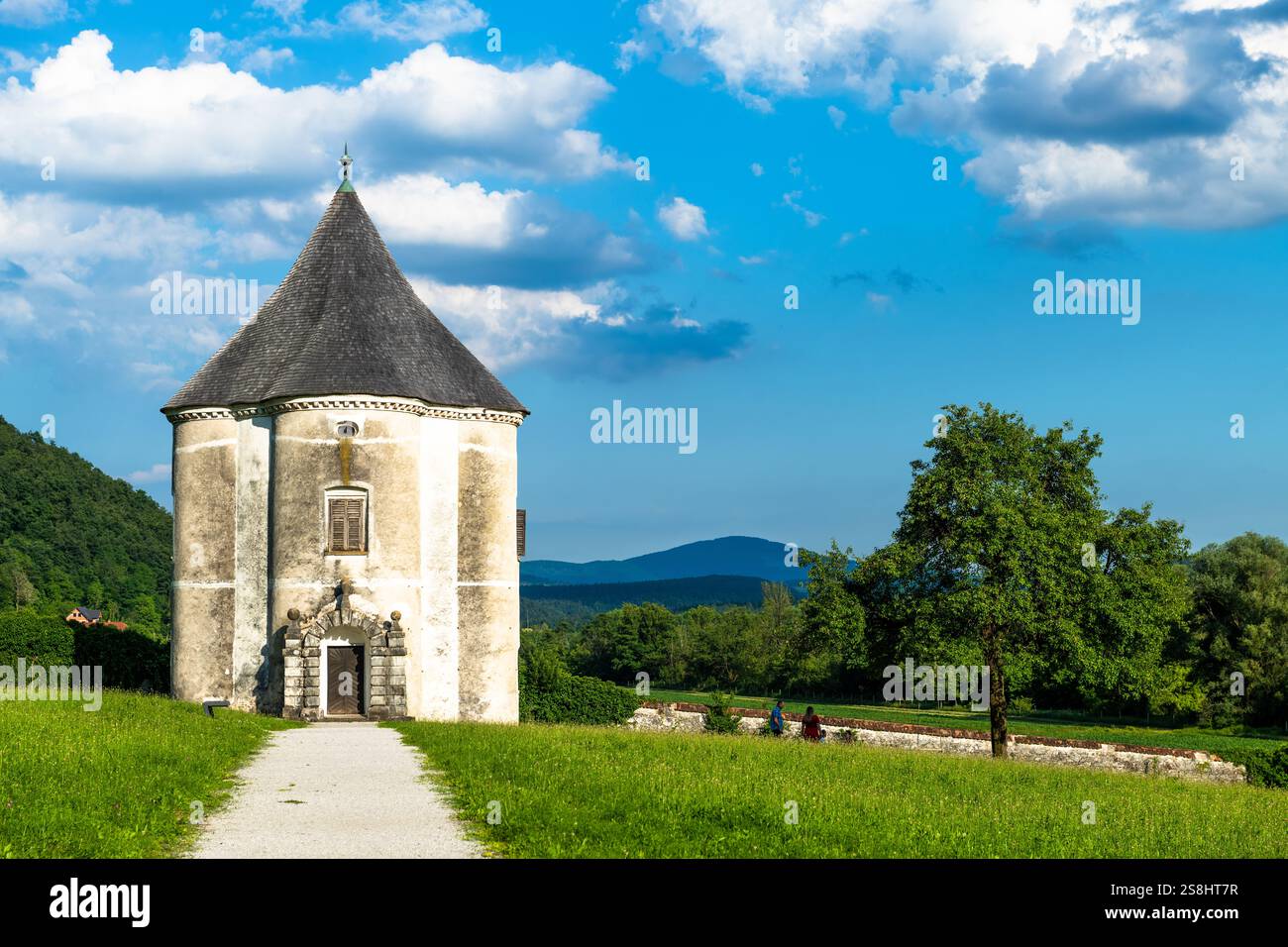Ancient Devil's Tower Landmark in Slovenia's Rural Landscape Stock ...