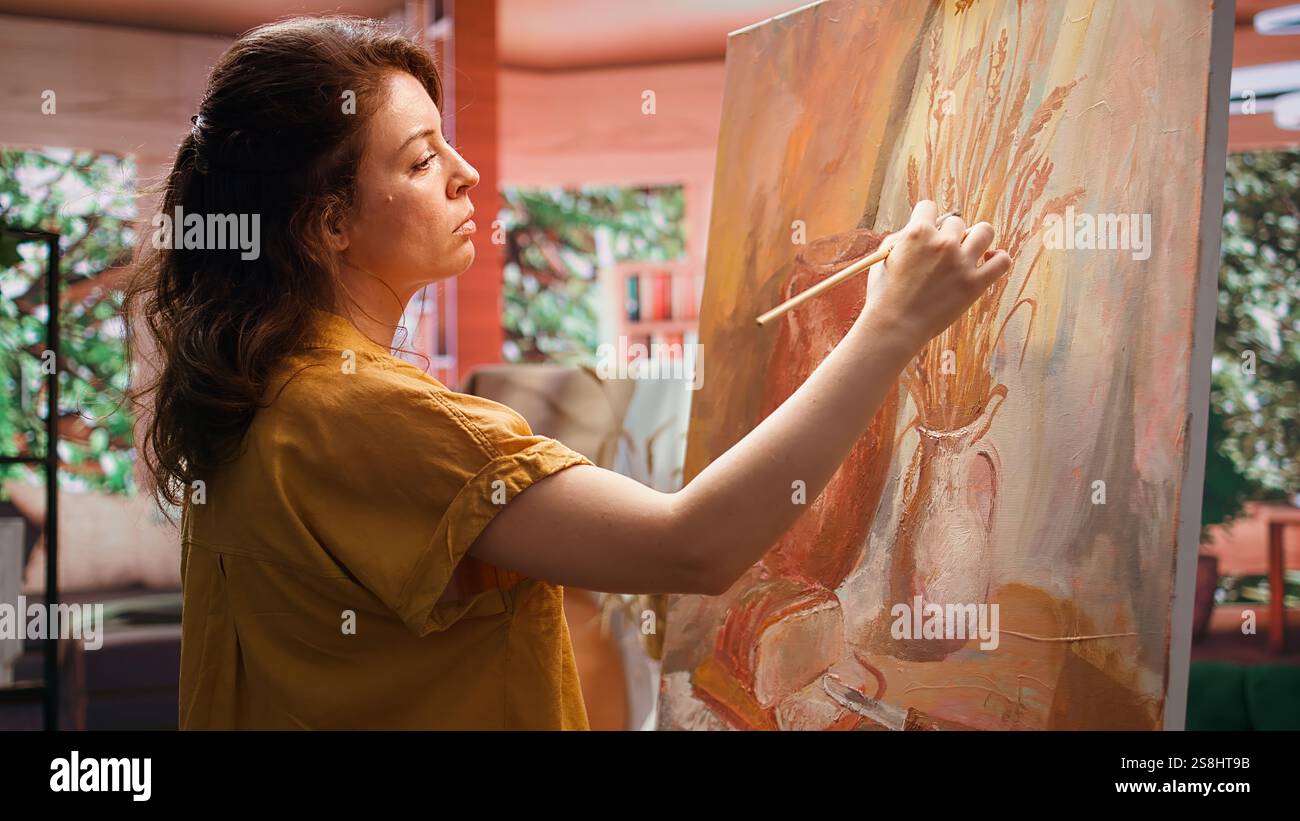 Painter being inspired of natural rustic decorations for a masterpiece ...