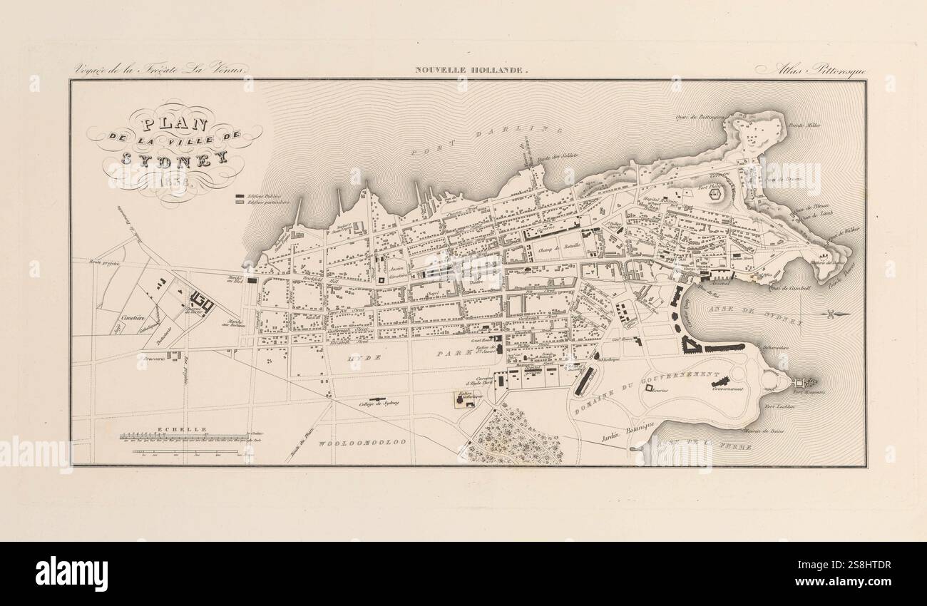 Vintage Street Map of Sydney, Australia, 1838, produced by French ...