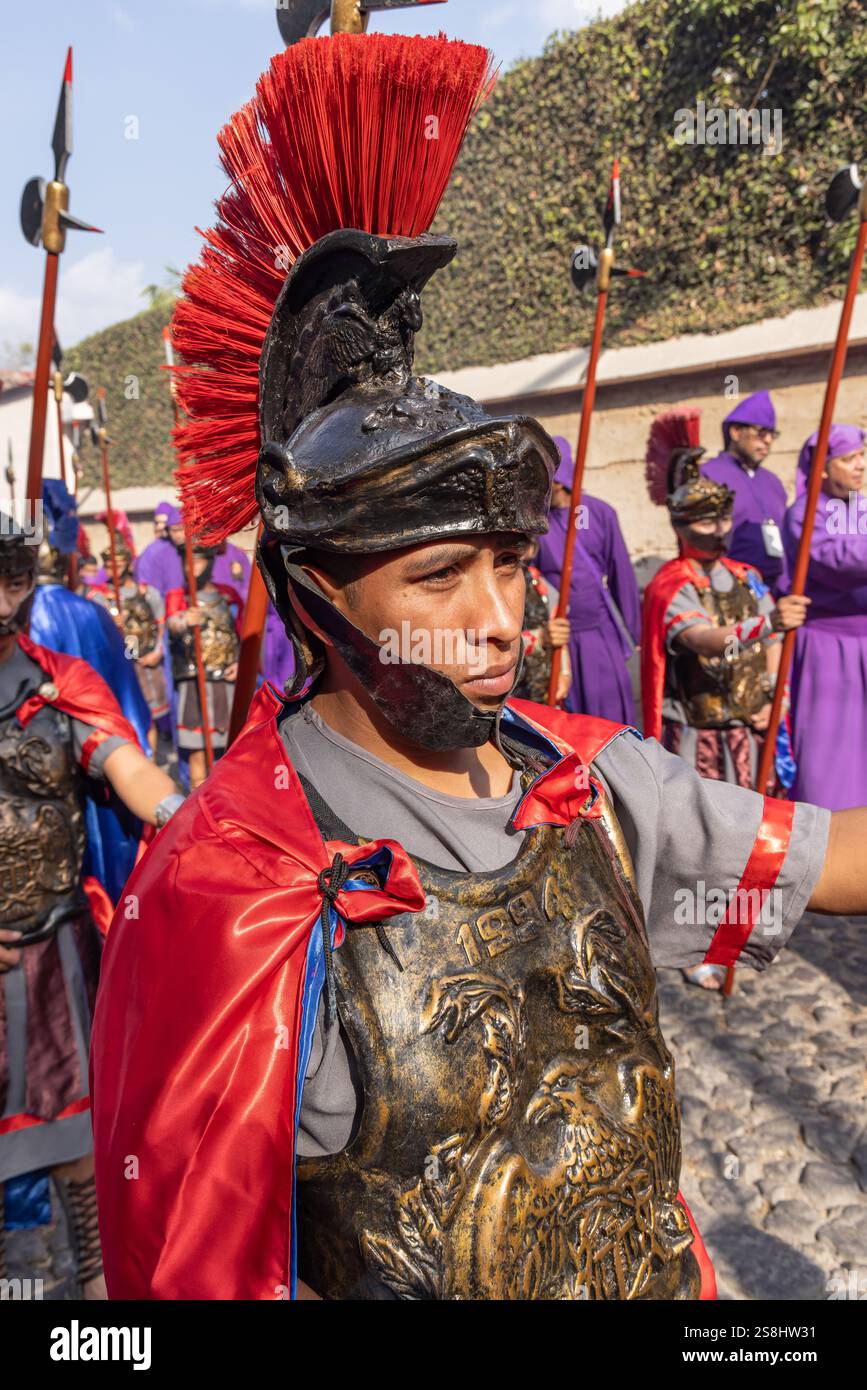 Antigua Guatemala, Sacatepequez, Guatemala. March 10, 2024. Men dressed ...