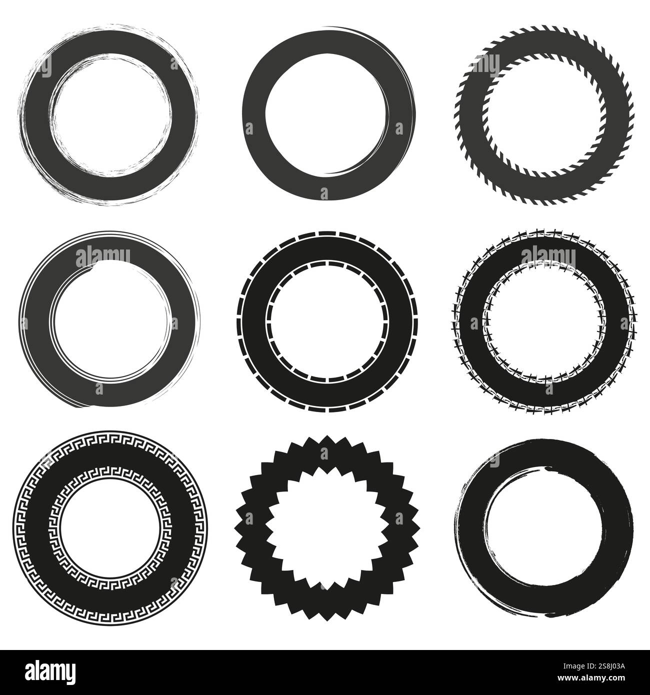 Circular frames set. Black and white elements. Artistic decorative ...