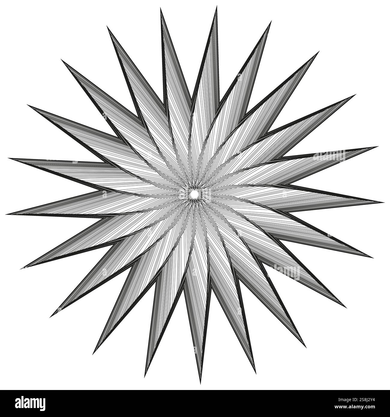 Geometric star shape. Black sharp spikes. Radial symmetry pattern ...