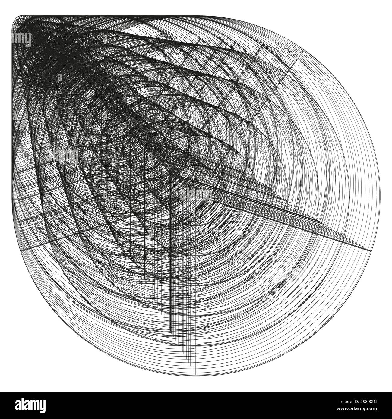 Abstract spiral lines. Overlapping black circles. Geometric curved ...