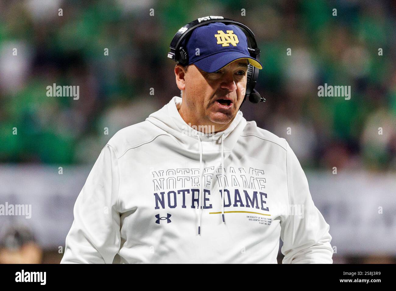Atlanta, Georgia. 20th Jan, 2025. Notre Dame offensive coordinator Mike ...
