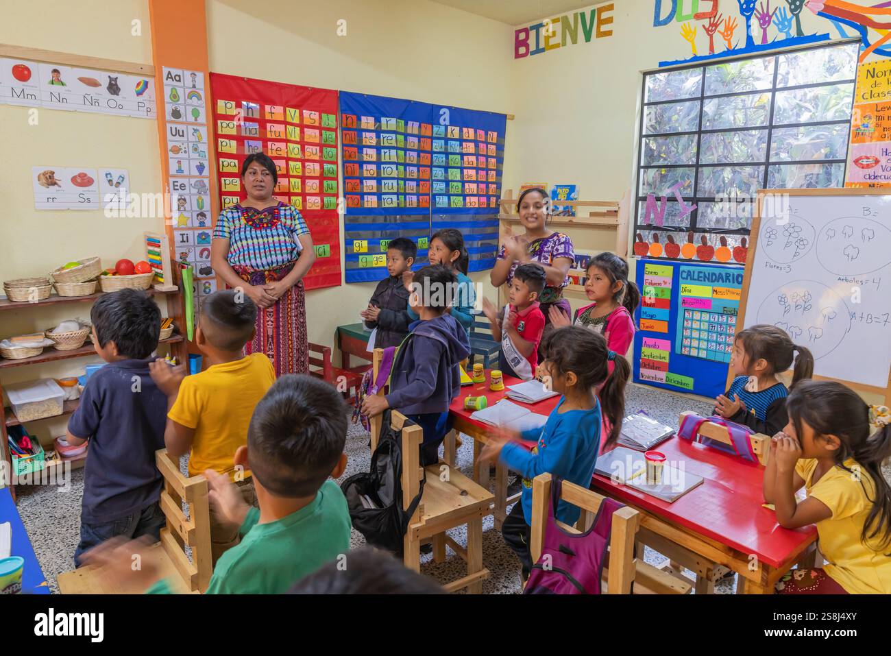 Santiago Atitlan, Solola, Guatemala. March 13, 2024. Teachers and young ...