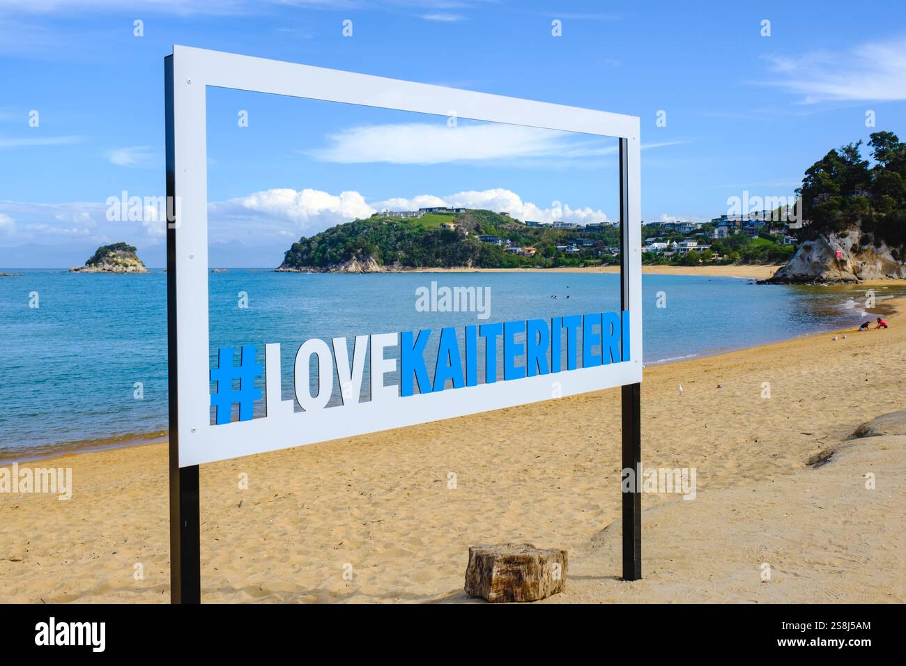 #LoveKaiteriteri sign at Kaiteriteri Beach, New Zealand, showcasing ...