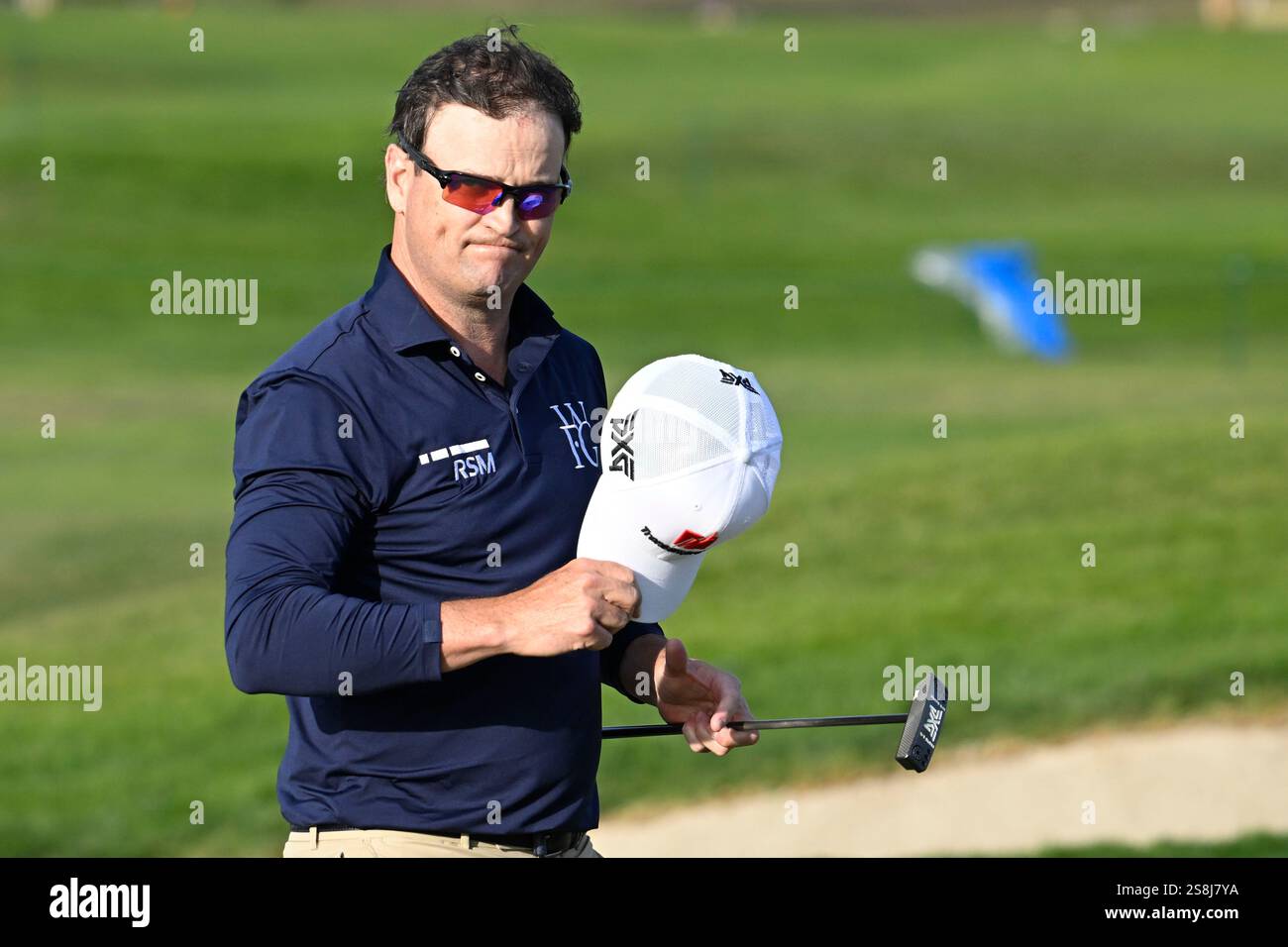 Zac Johnson gestures after putting on the the ninth hole of the North ...