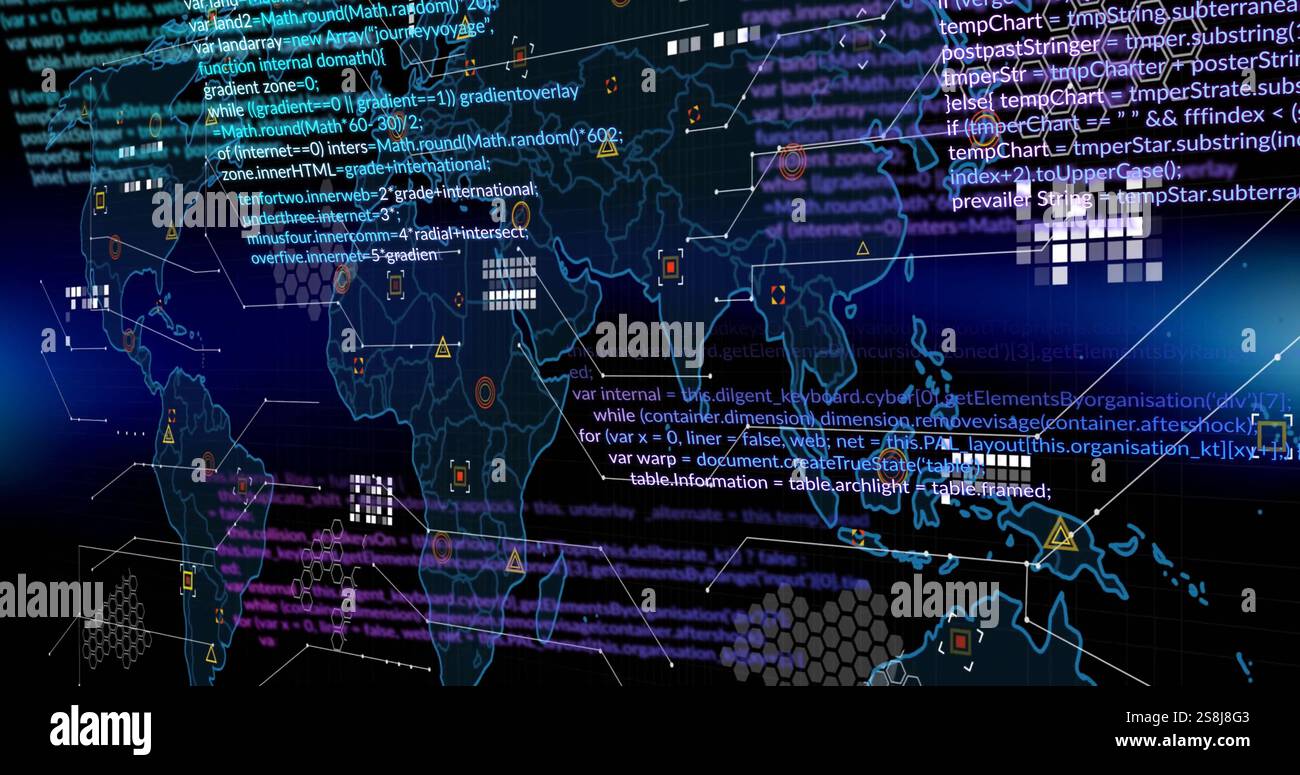 Image of digital data processing over world map Stock Photo - Alamy