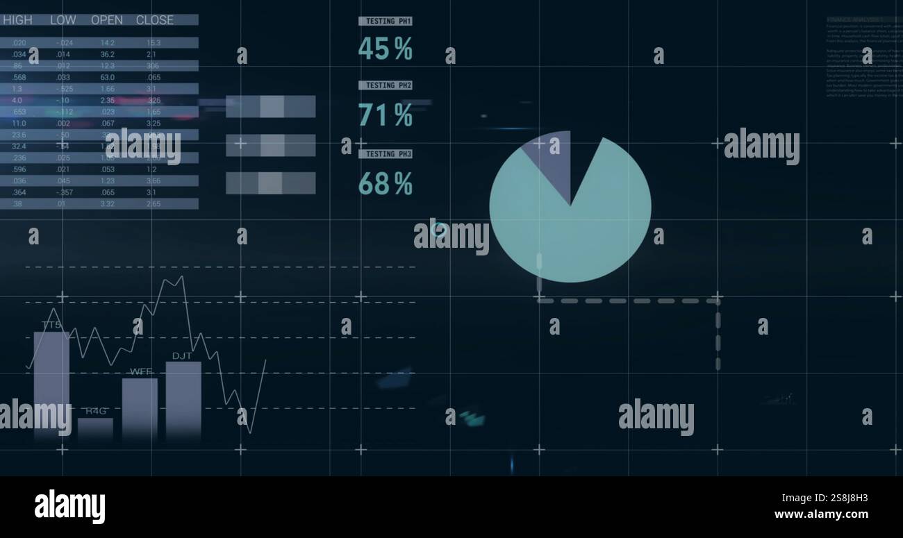 Image of data processing over diagrams and scope scanning on black background Stock Photo - Alamy