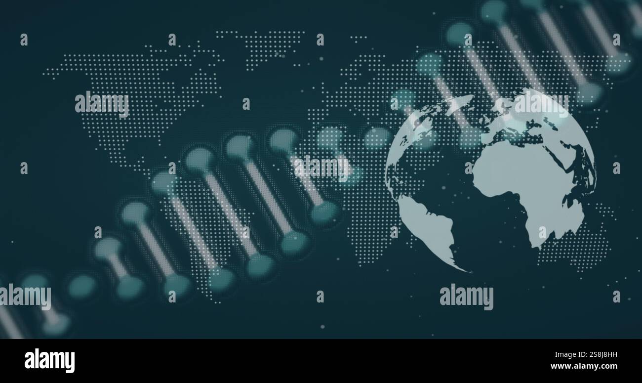Image of dna strand over globe and world map Stock Photo - Alamy