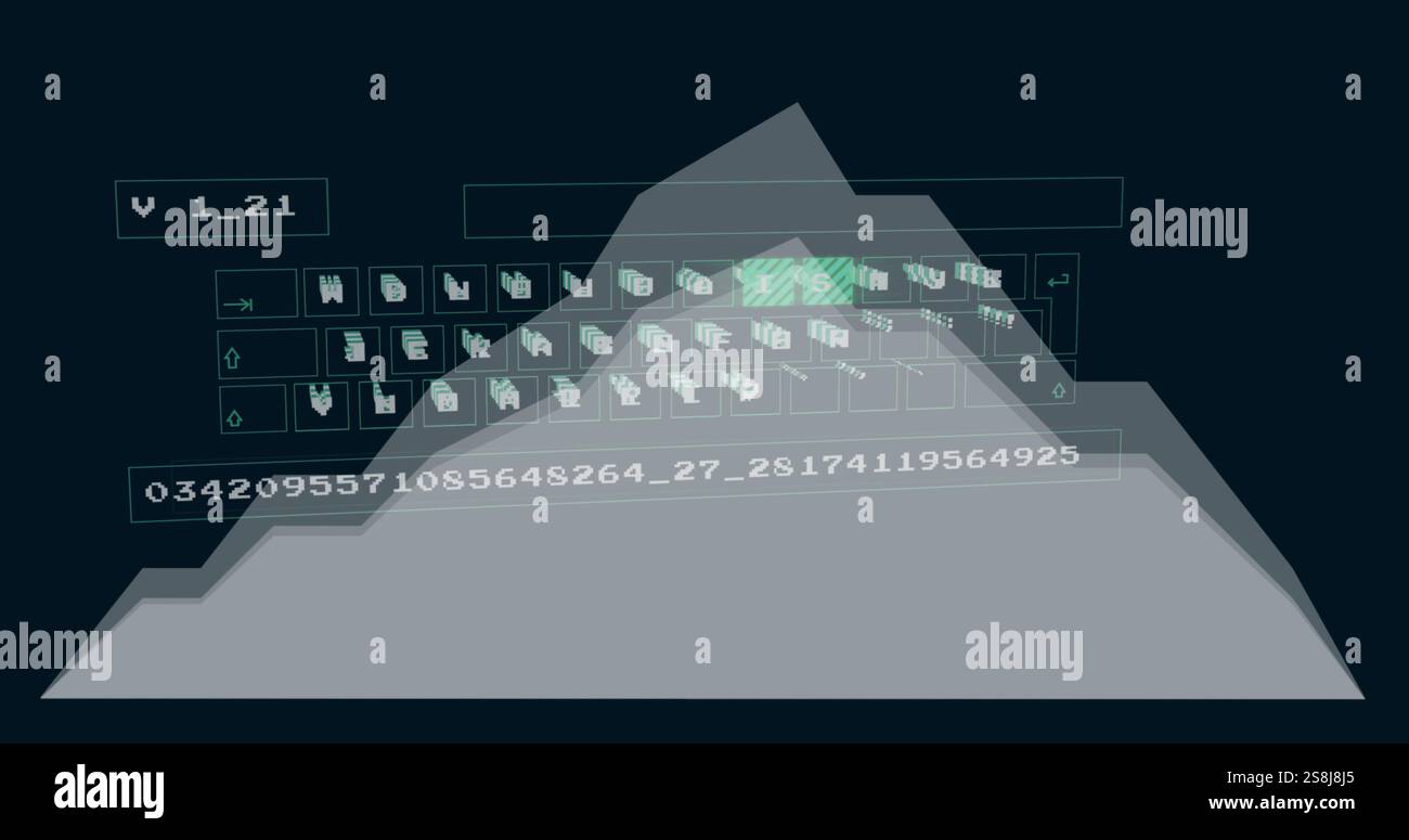 Image of data processing and keyboard over diagrams on black background Stock Photo - Alamy