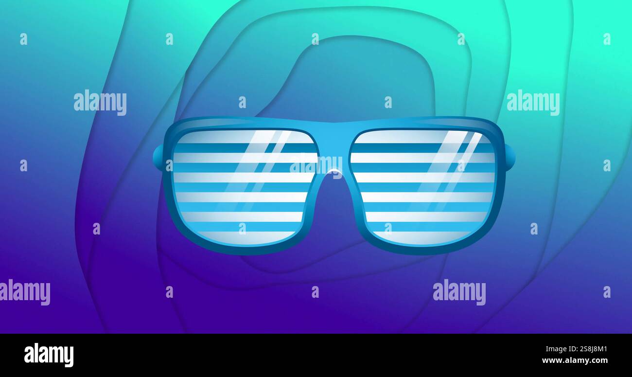 Image of changing spectacles and sunglasses over blue abstract liquid ...