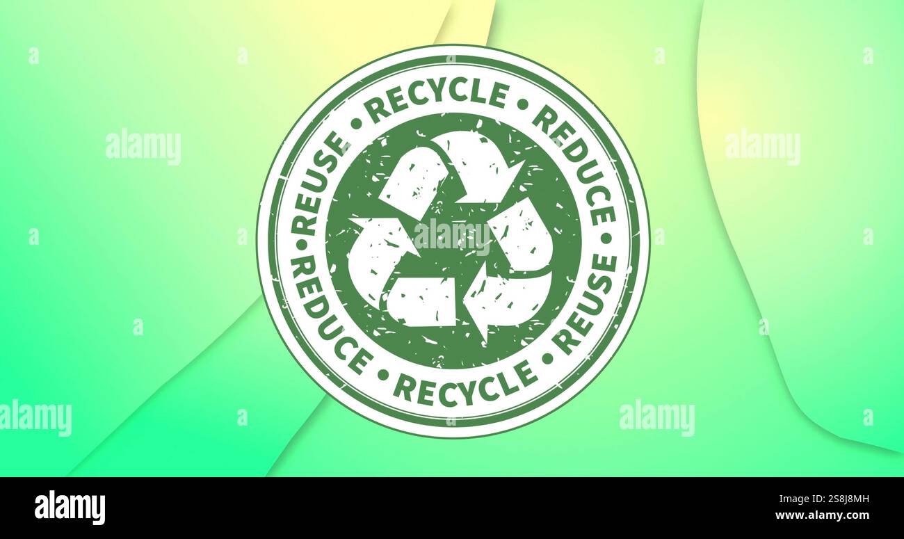 Image of reuse, recycle, reduce text and logo over green abstract ...